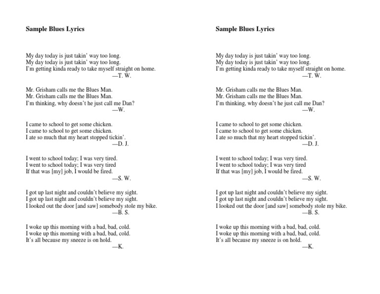 Sample Blues Lyrics Sample Blues Lyrics | PDF