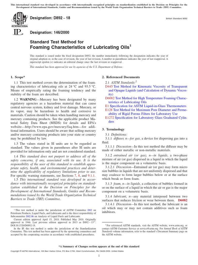 Astm D892 2018 | PDF | Pressure Measurement | Foam