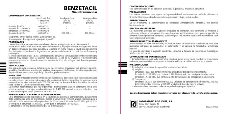 Benzetacil: Reverso / Back Anverso / Front | Descargar gratis PDF ...