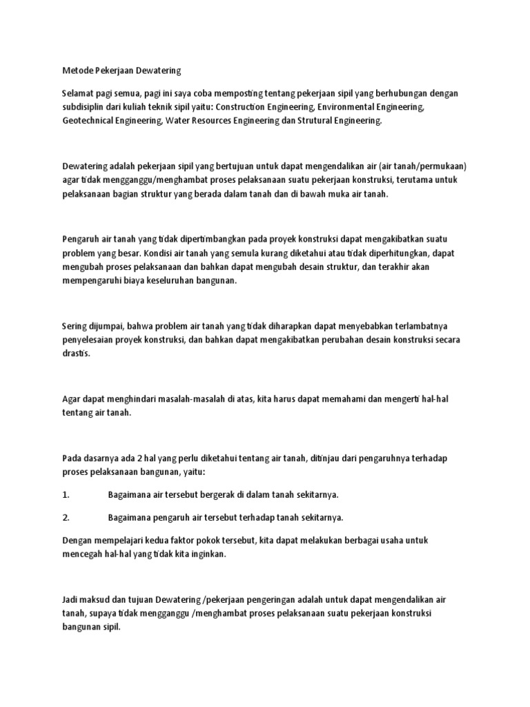 Metode Pekerjaan Dewatering | PDF