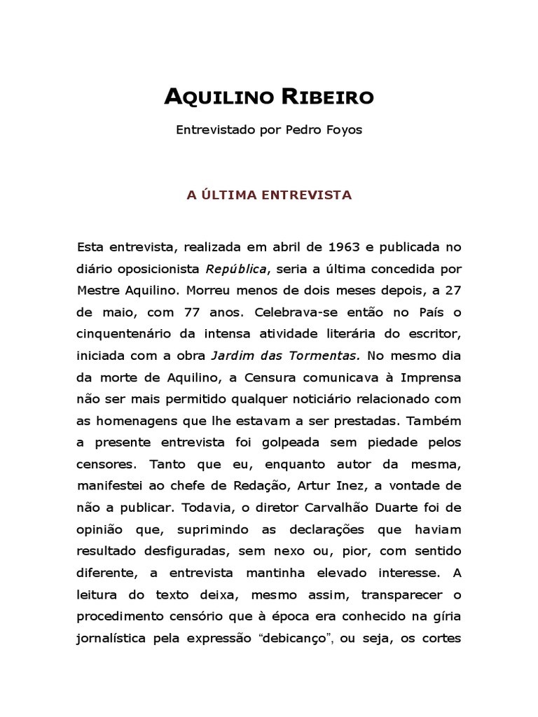 Aquilino Ribeiro | PDF | Portugal | Entrevista