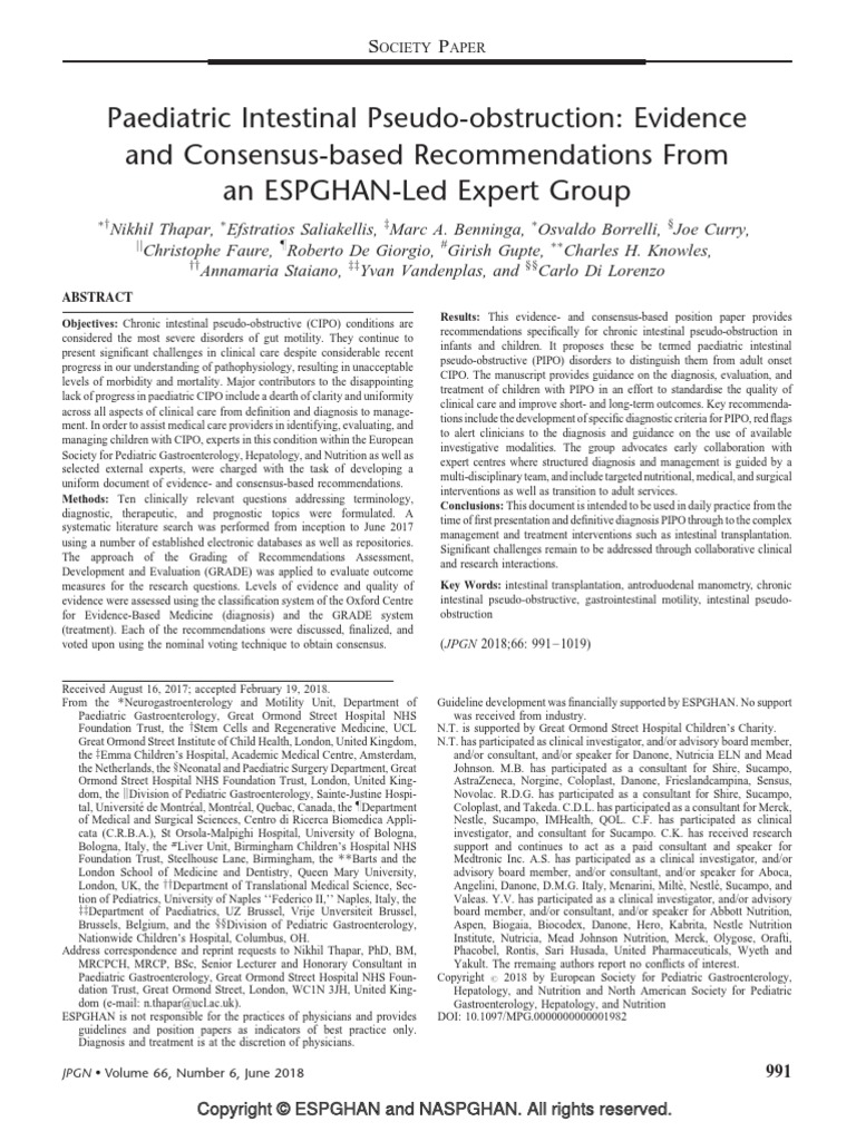 2018-Paediatric Intestinal Pseudo-Obstruction Evidence and Consensus ...