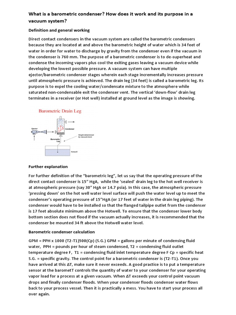 What Is A Barometric Condenser | PDF | Vacuum | Pressure