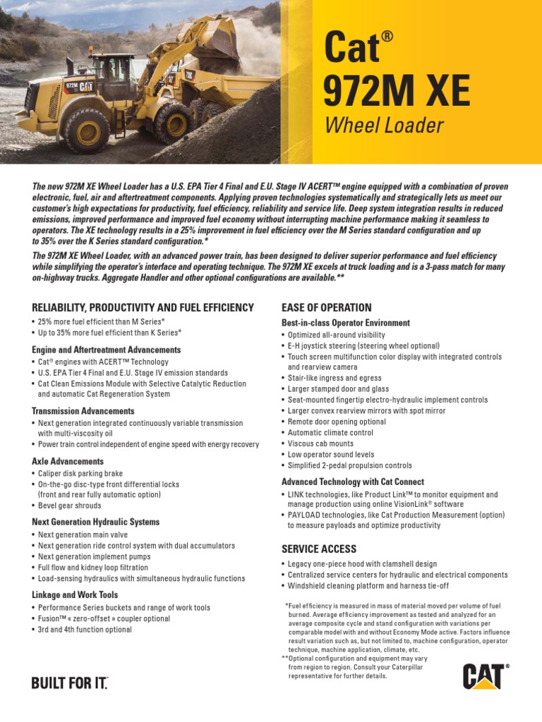Cat 972M XE: Wheel Loader | PDF | Horsepower | Fuel Economy In Automobiles