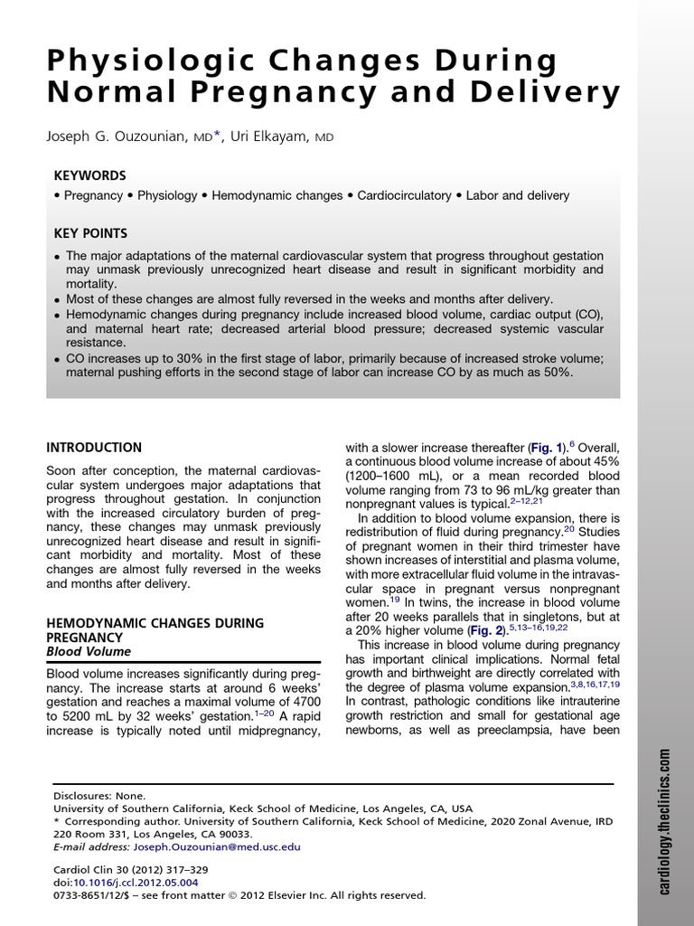 Physiologic Changes During Normal Pregnancy and Delivery | PDF | Blood ...