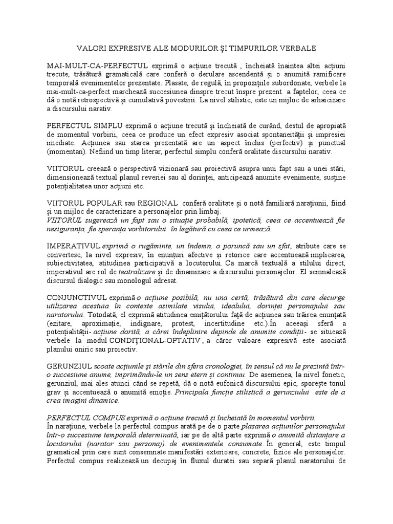 Valori Expresive Moduri Si Timpuri Verbale BUN | PDF