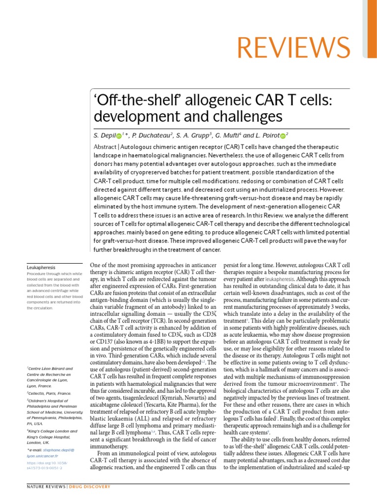 Off-The-Shelf' Allogeneic CAR T Cells | PDF | Major Histocompatibility ...