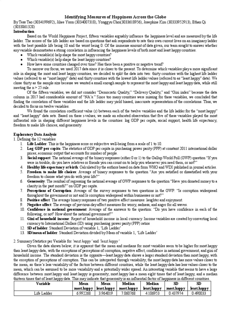 Identifying Measures of Happiness Across The Globe | PDF | P Value ...