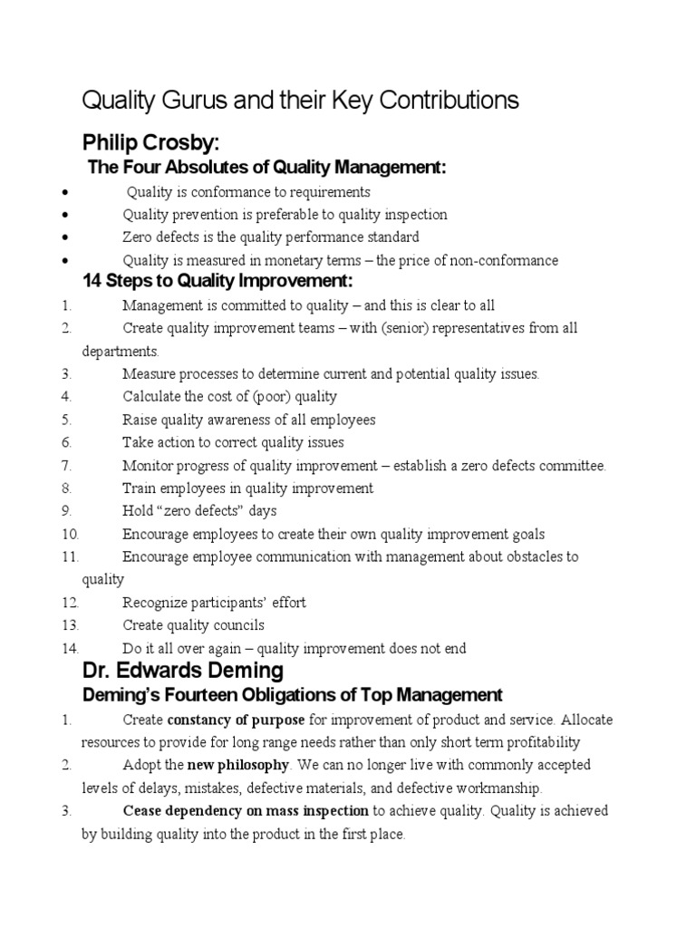 Quality Gurus and their Key Contributions | PDF | Quality Management | Quality