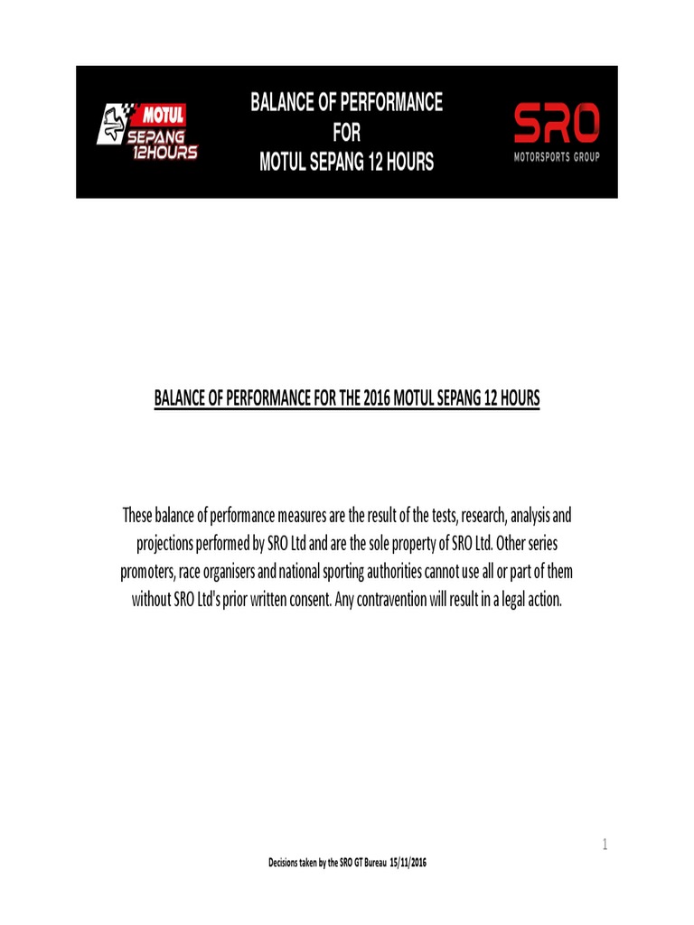 Balance of Performance Blancpain Motul Sepang 12 Hours | PDF ...