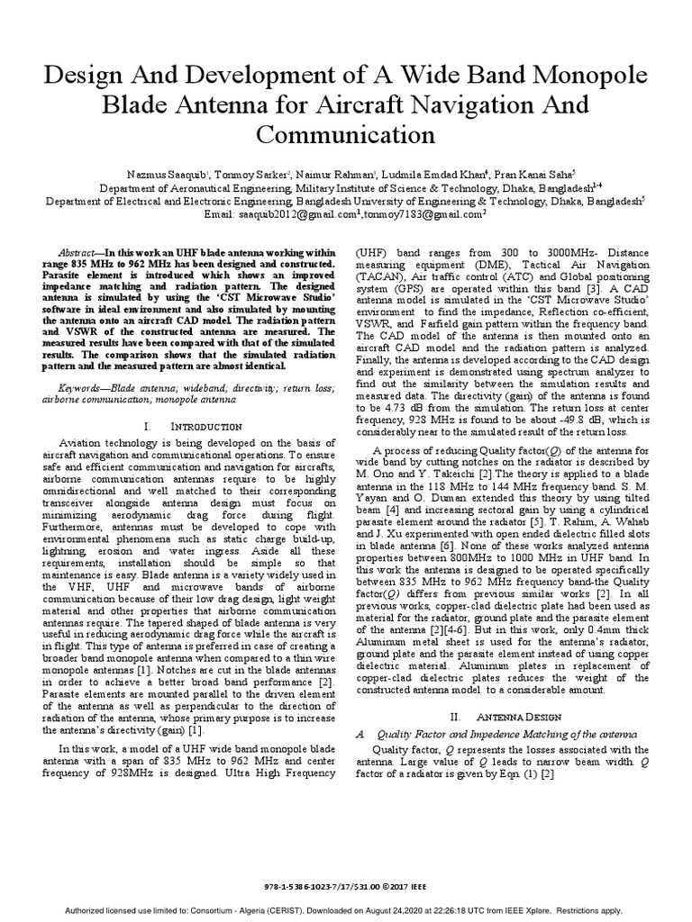 Design and Development of A Wide Band Monopole Blade Antenna For ...