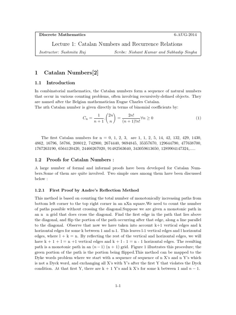 Lecture 1: Catalan Numbers and Recurrence Relations | PDF | Recurrence Relation | Mathematical ...