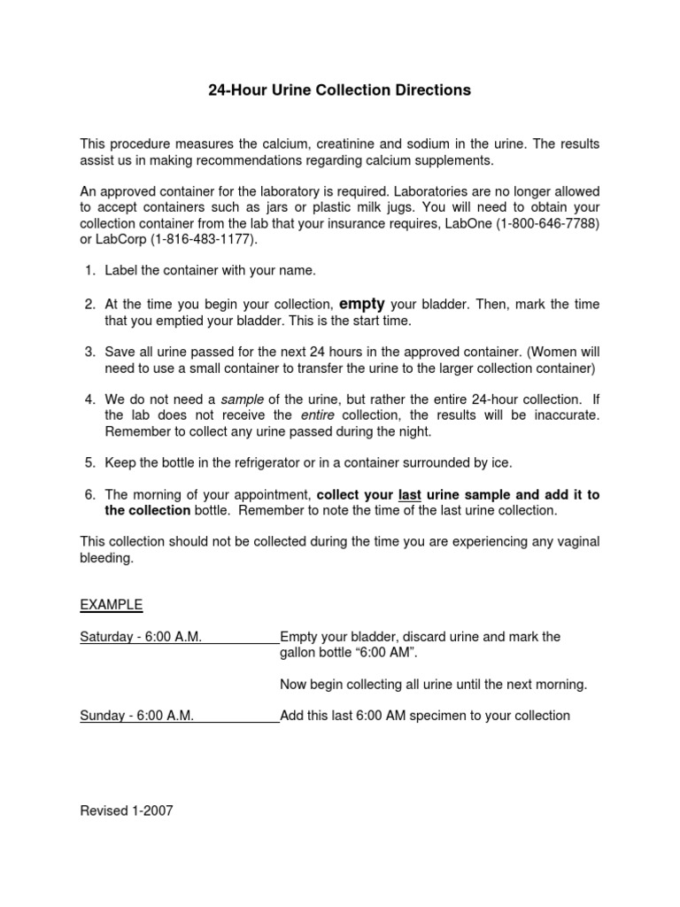 24 Hour Urine Collection | PDF