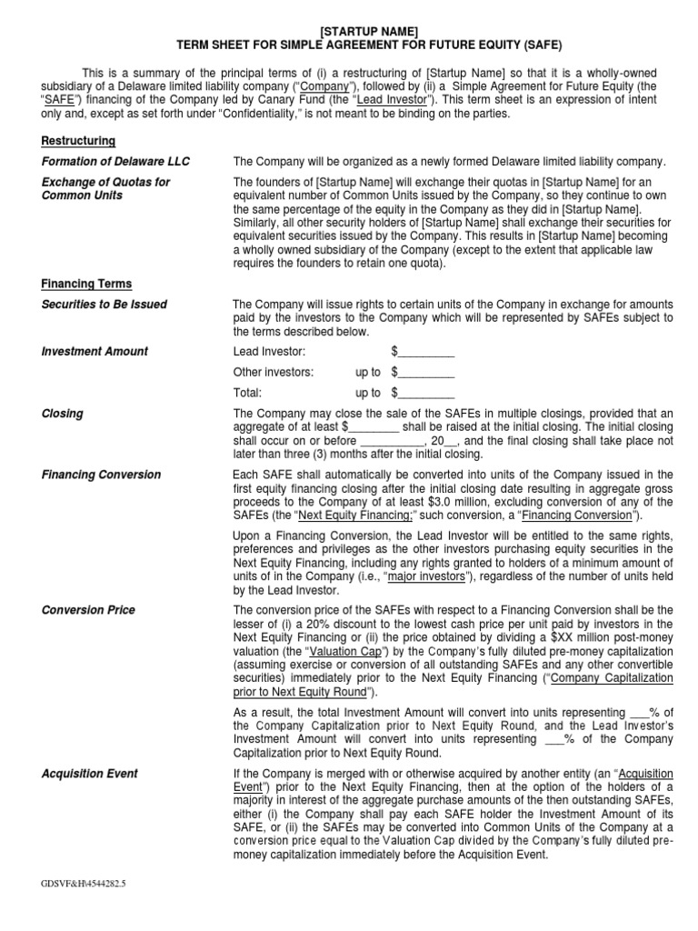 Standard Term Sheet Canary PDF | PDF | Finance & Money Management