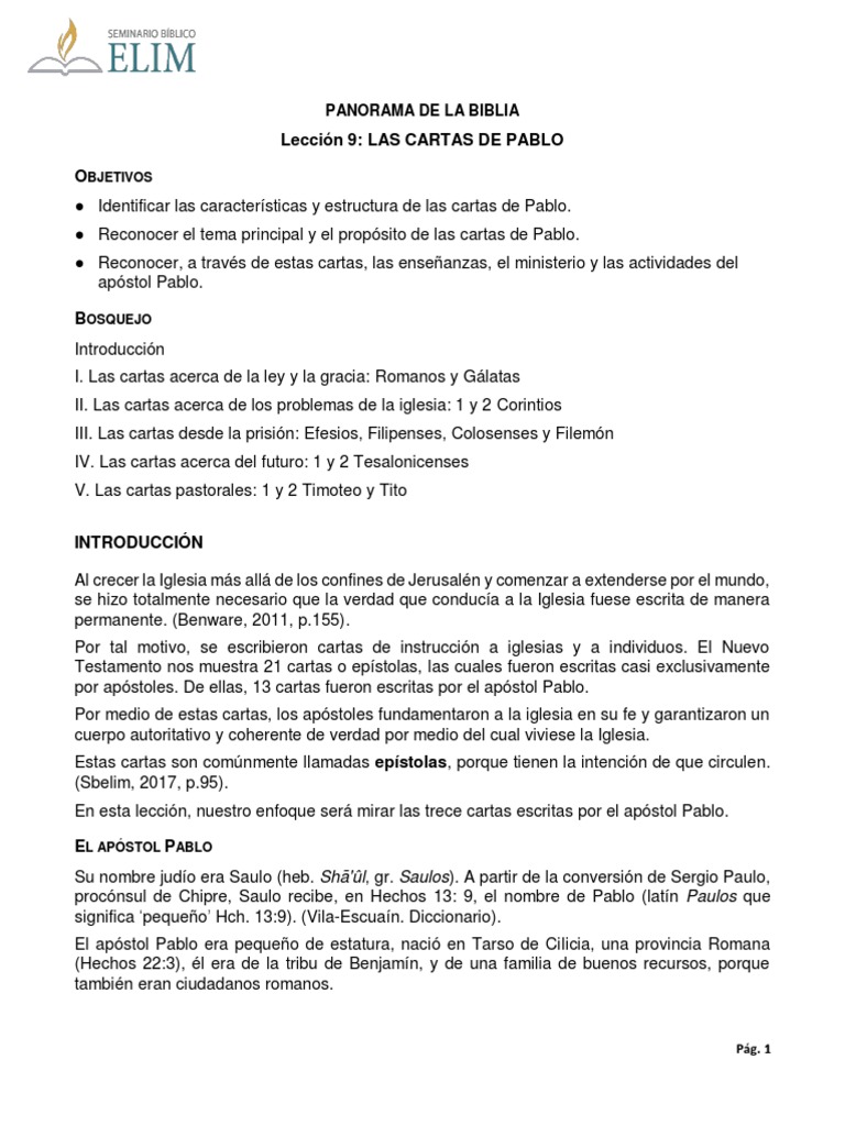 Lección 9 LAS CARTAS DE PABLO | PDF | Pablo el apóstol | Epístola a los ...