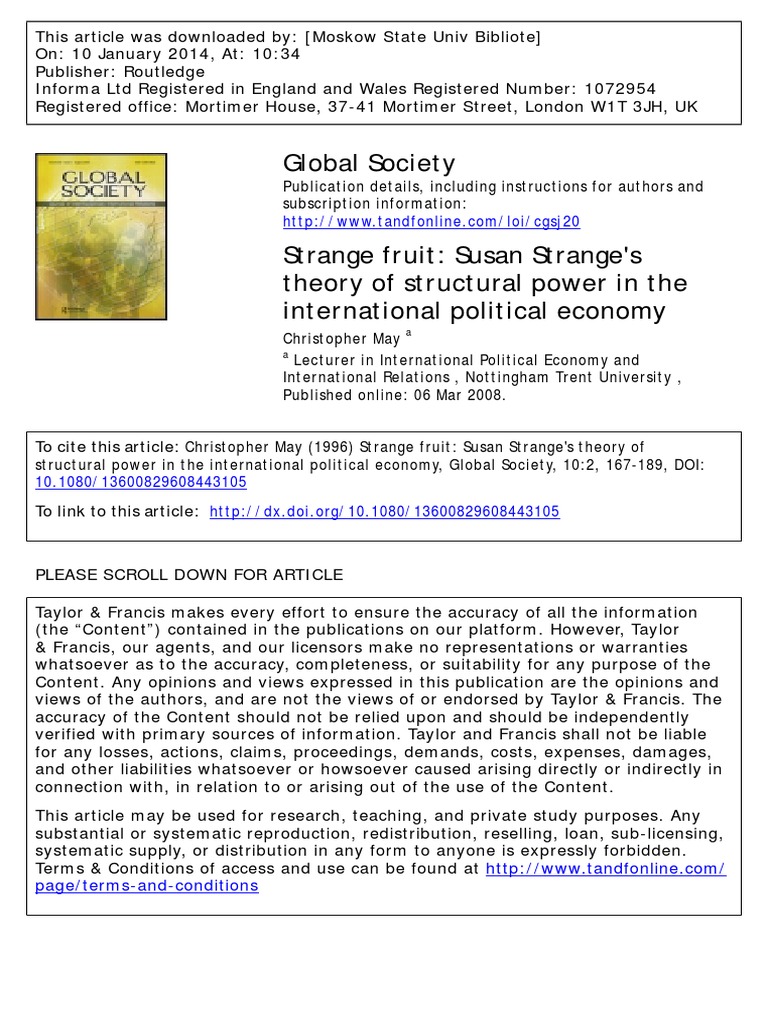 Susan Strange Theory of Structural Power in IPE | PDF | Theory | Social ...