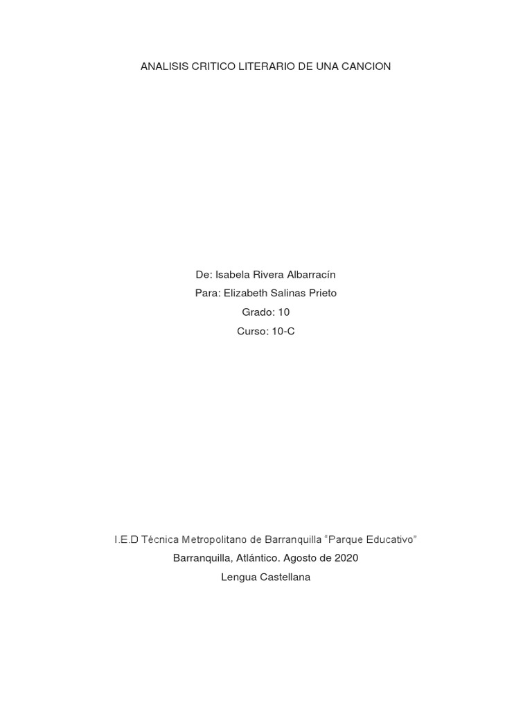 Isabela Rivera - Analisis Critico Literario de Una Cancion PDF | PDF ...