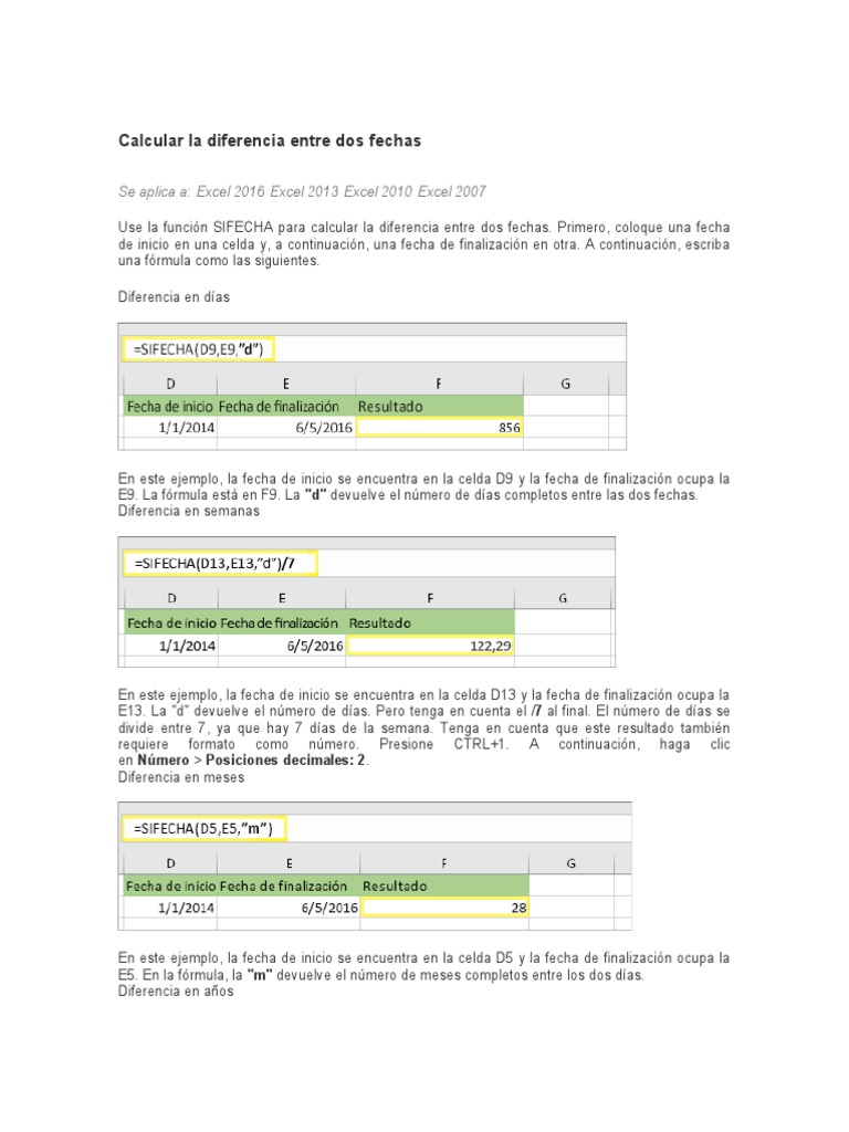 Calcular La Diferencia Entre Dos Fechas | PDF | Microsoft Excel ...