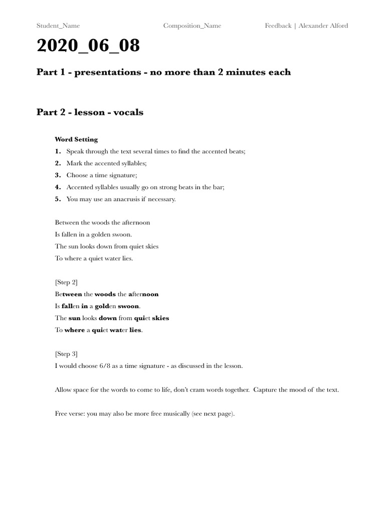 Music Lesson - Word Setting | PDF