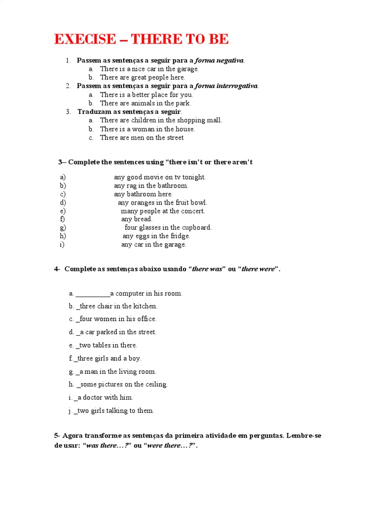 Exercises on "There to Be" Usage | PDF | Language Arts & Discipline ...