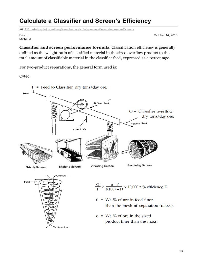 Calculate A Classifier and Screens Efficiency PDF | PDF