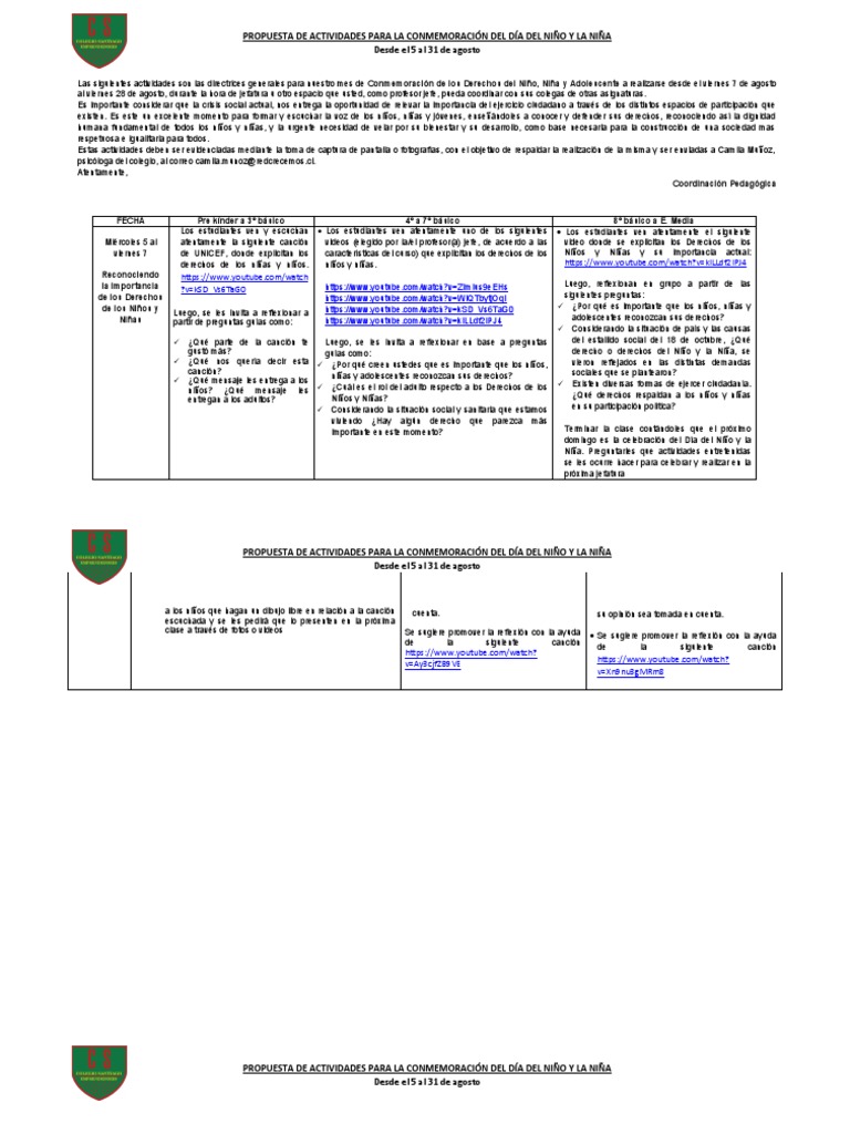 Planificación Mes Del Niño AGOSTO | PDF | Ciencias sociales ...