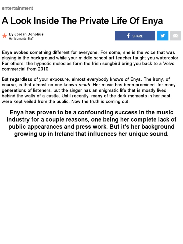 A Look Inside The Private Life of Enya | PDF | Entertainment (General)