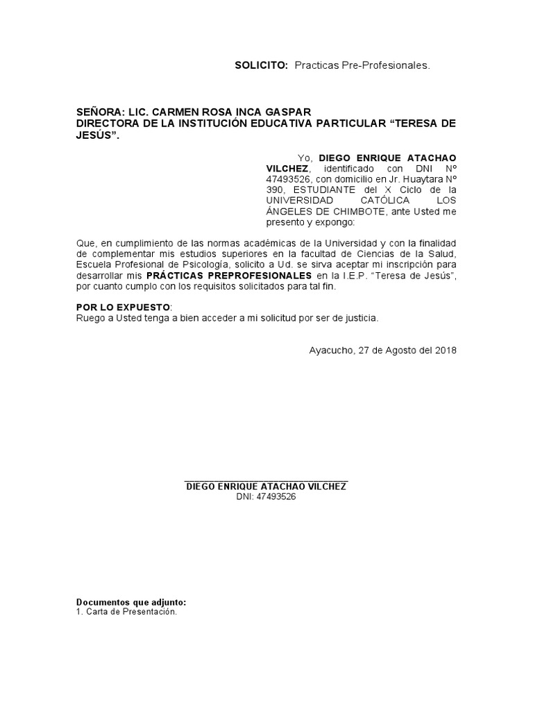 Solicitud de Practicas Pre Profesionales | PDF