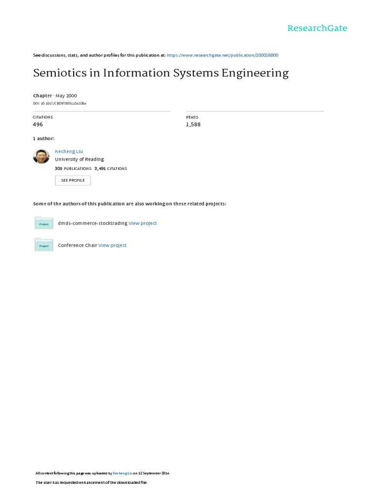Semiotics in Information Systems Engineering: Kecheng Liu | PDF | System | Information