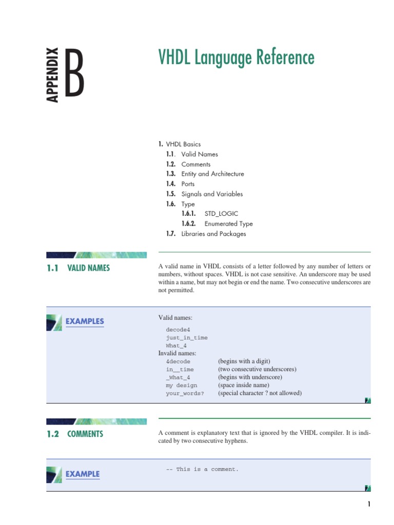 VHDL Language Reference: 1.1 Valid Names | PDF | Vhdl | Data Type