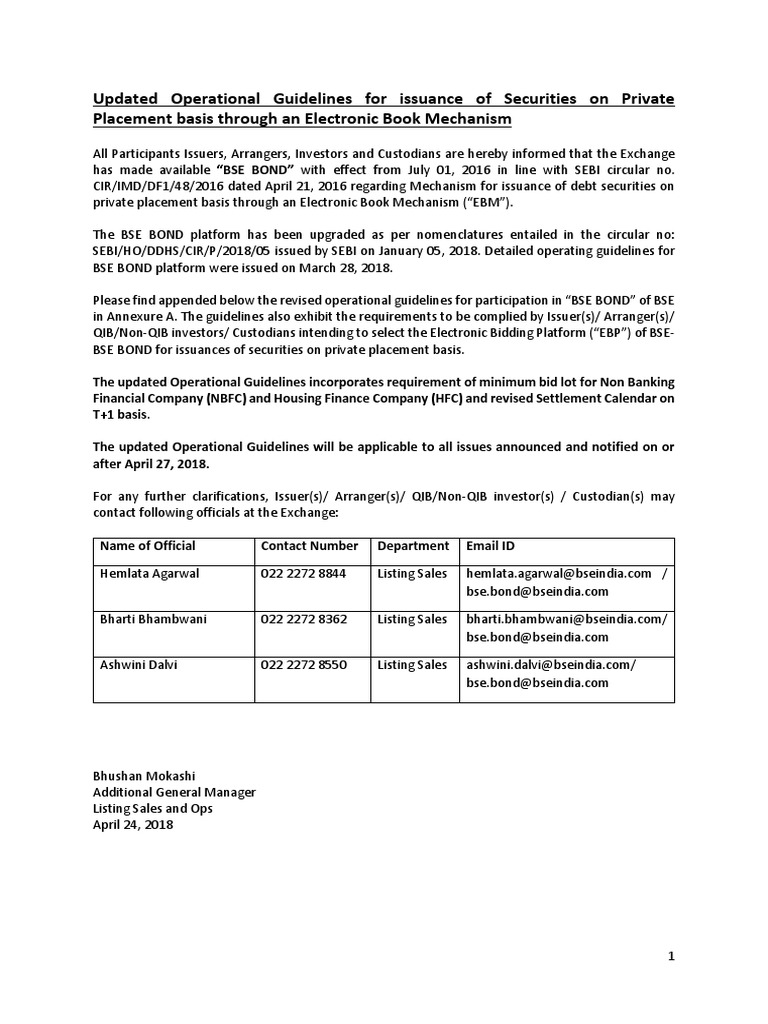 BSE BOND Operational Guidelines Update | PDF | Bonds (Finance ...