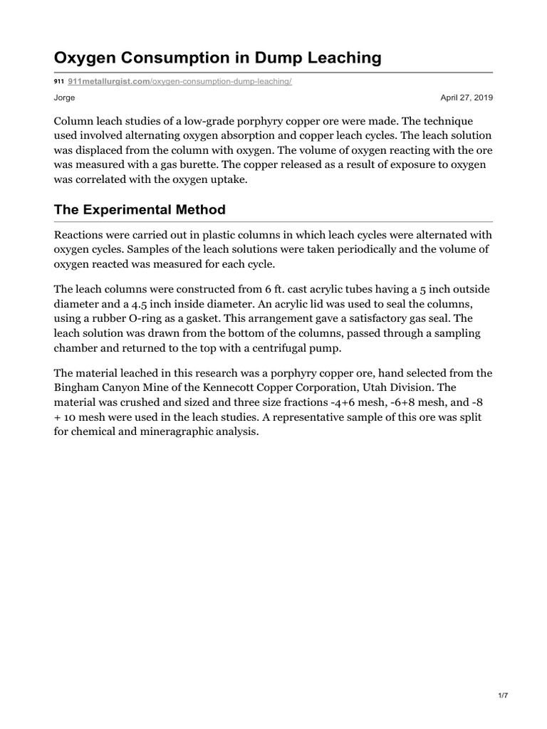 Oxygen Consumption in Dump Leaching | PDF | Iron | Copper