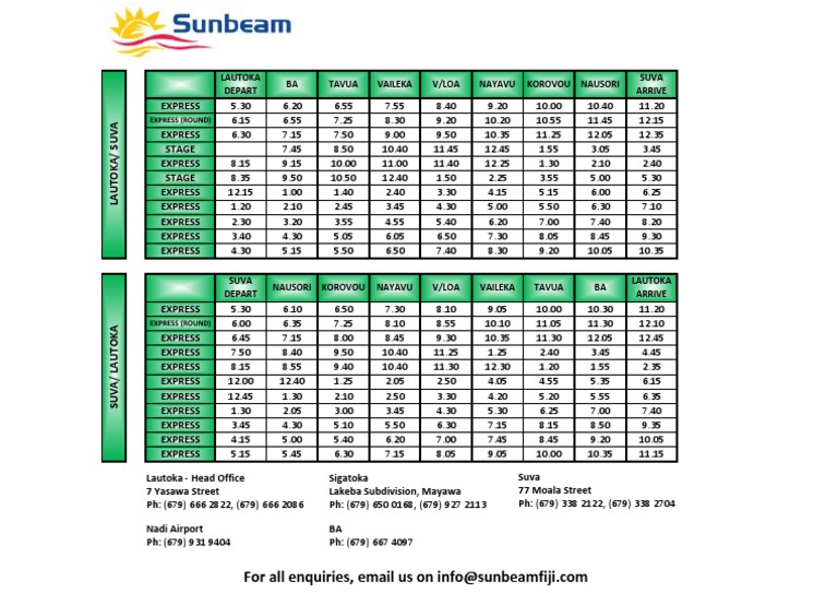 Lautoka-Suva Bus Timetable | PDF
