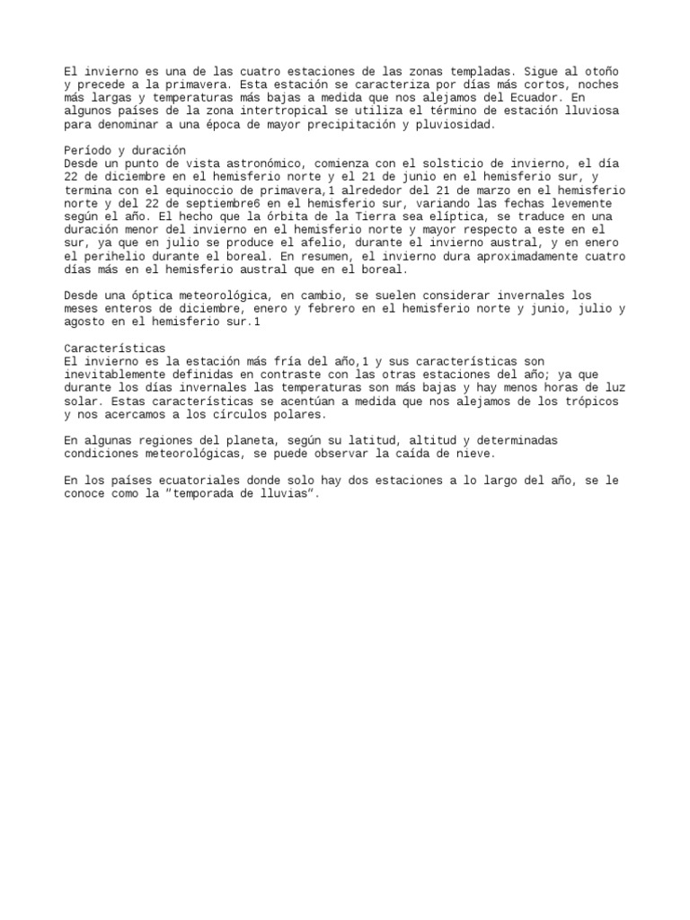 Características y duración del invierno | PDF