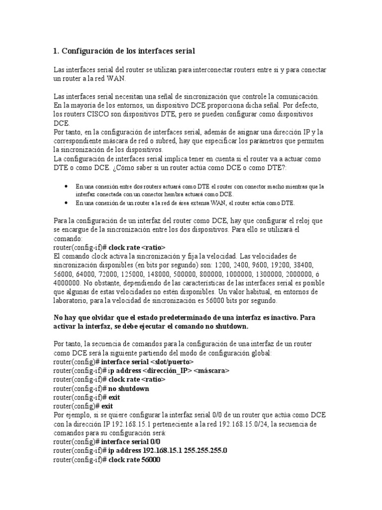 Configuración de Clock Rate en Routers | PDF | Enrutador (Computación ...