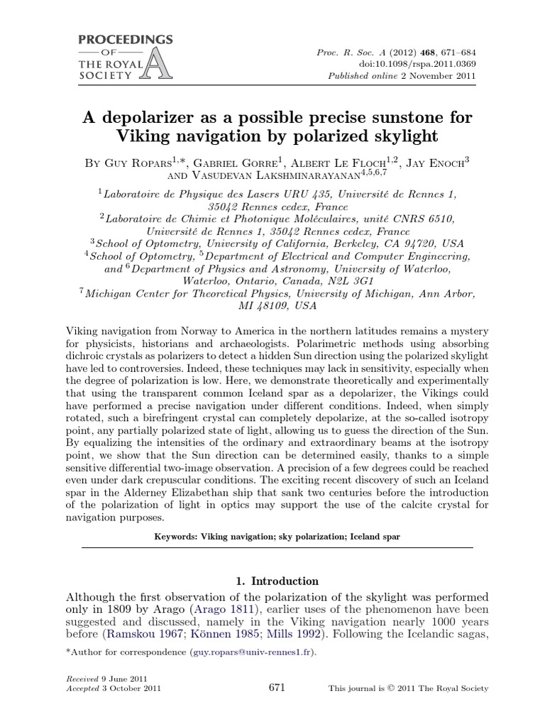 A Depolarizer As A Possible Precise Sunstone For Viking Navigation by ...