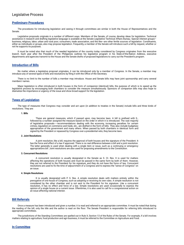 Legislative Process - Senate of The Philippines | PDF | Bill (Law ...