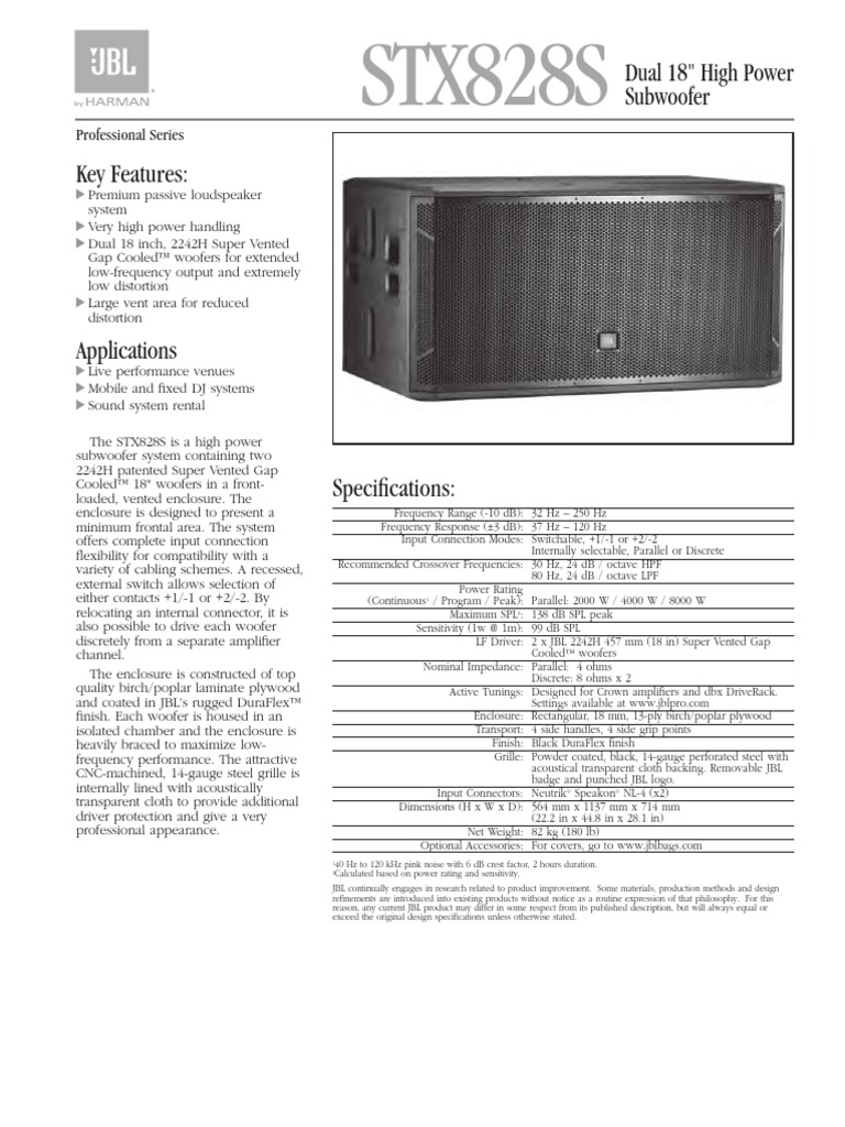 STX828S: Dual 18" High Power Subwoofer | PDF | Audio Electronics | Sound Technology