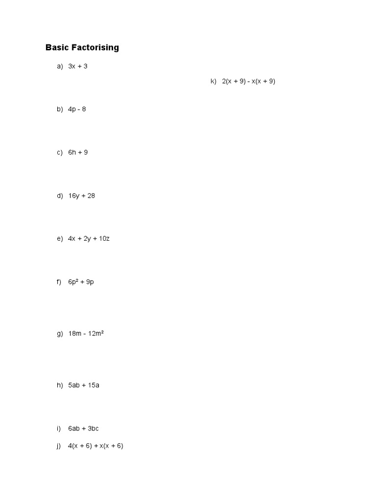 Factorising Algebraic Expressions | PDF | Teaching Methods & Materials