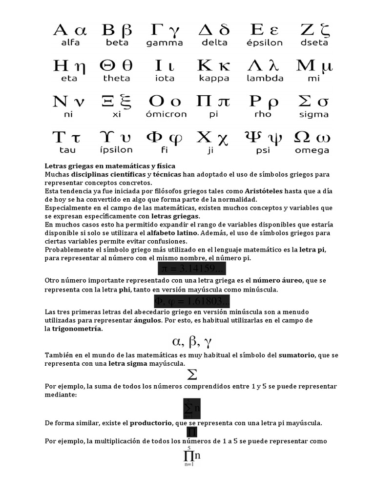Letras griegas en matemáticas y física | PDF | Alfabeto griego | Alfabeto