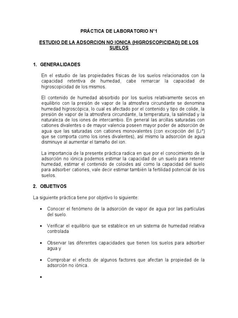 Higroscopicidad en Suelos: Estudio y Resultados | PDF | Adsorción | Humedad