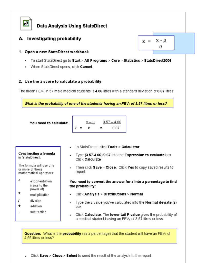 Data Analysis Using Statsdirect A. Investigating Probability | PDF ...