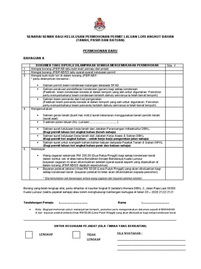 Senarai Semak Permit Lori Angkut A | PDF
