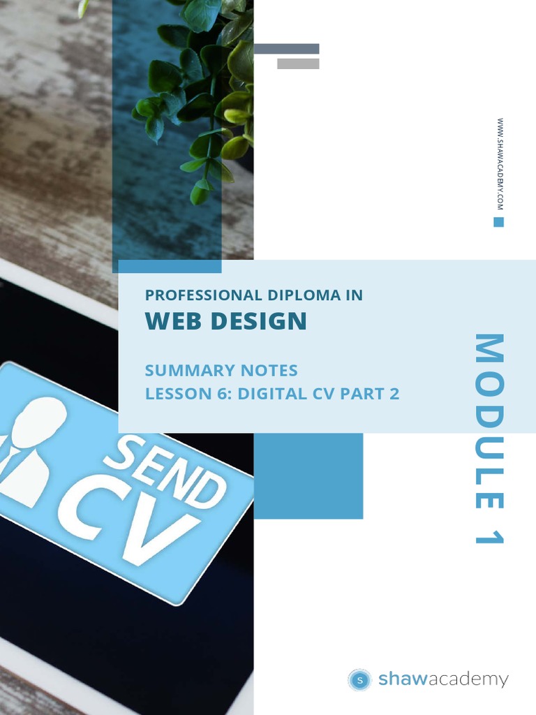 Web Design: Summary Notes Lesson 6: Digital CV Part 2 | PDF