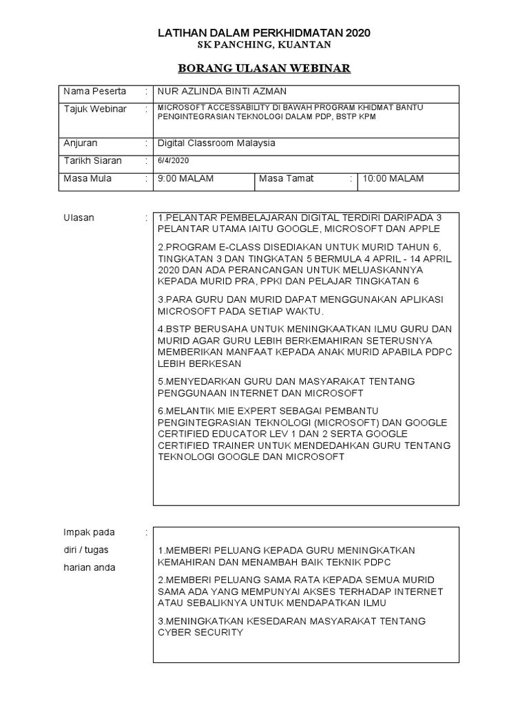 Borang Ulasan Webinar | PDF