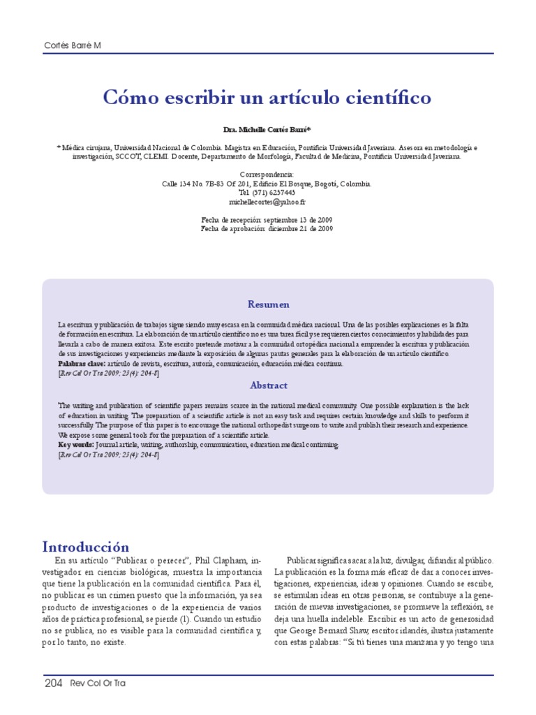 Cómo Escribir Un Artículo Científico PDF | PDF | Planificación | Escritura