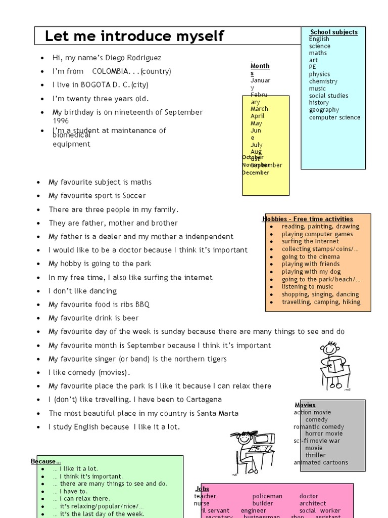 Let Me Introduce Myself: School Subjects | PDF