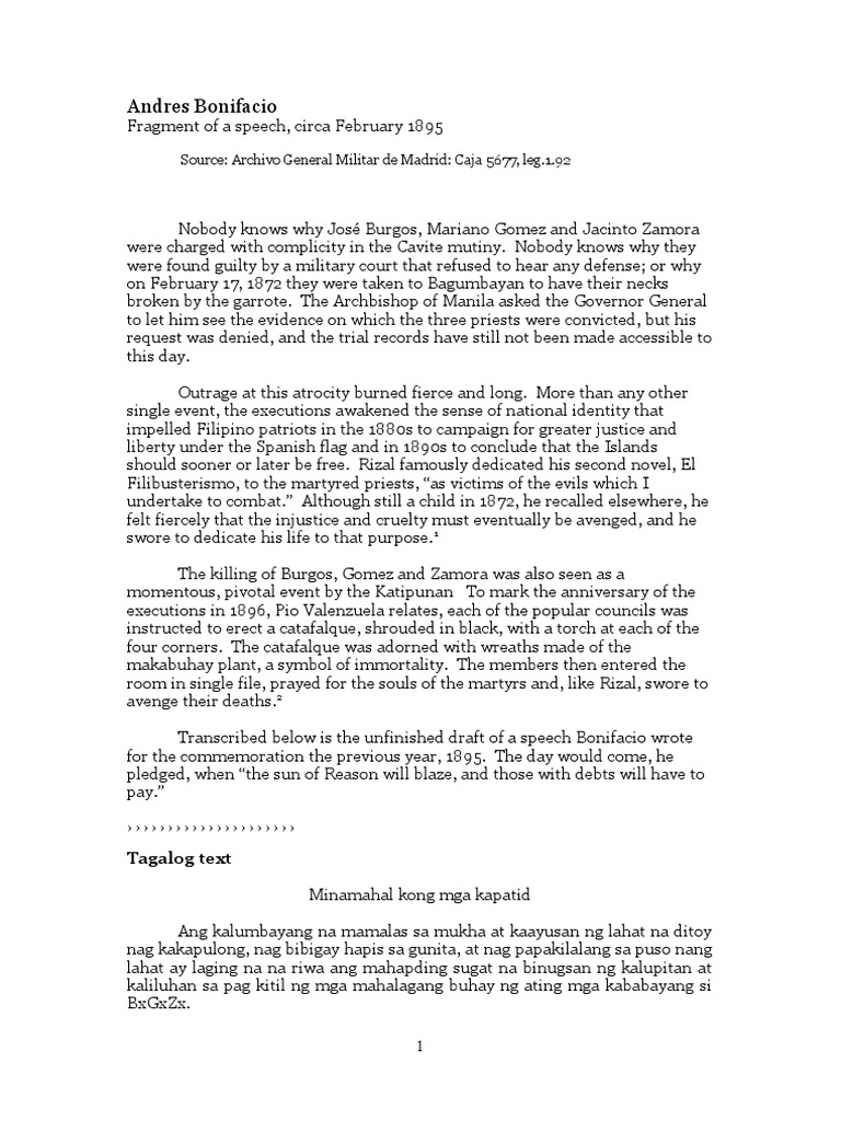 Andres Bonifacio Fragment of Speech | PDF | Philippines | Violence