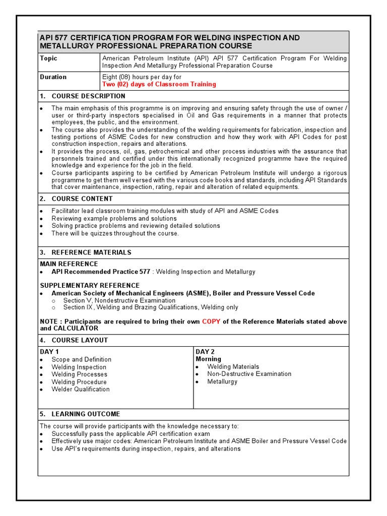 Brochure - Api - 577 - Welding - Inspection - Metallurgy - Course ...