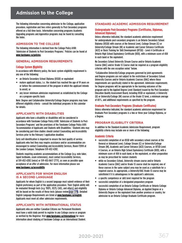 Admission Requirements And Application Process For Post Secondary